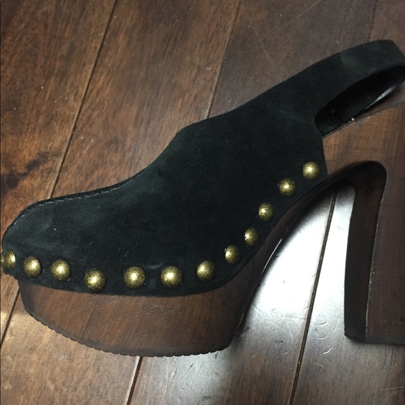 Shoes | Black Suede Clogs With Wood Platform | Poshmark
